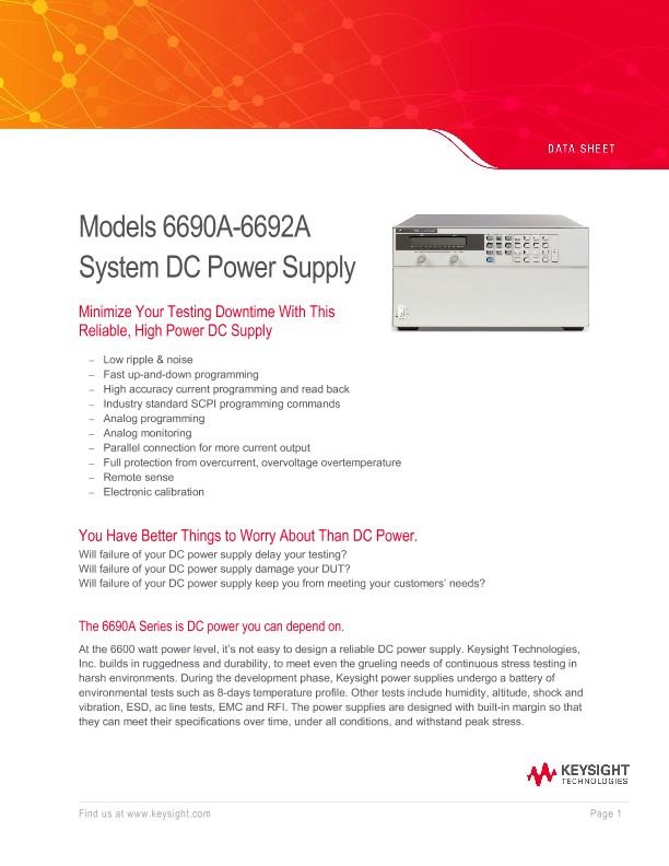 Models 6690A-6692A System DC Power Supply PDF Asset Page | Keysight